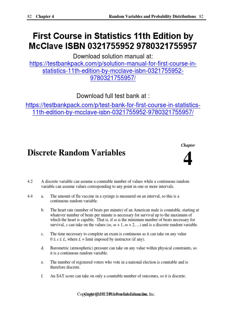 First Course in Statistics 11th Edition McClave Solutions Manual 1 | PDF