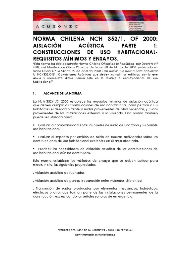 Aislación Acústica NCH 352/1: Requisitos | PDF | Decibel | Science