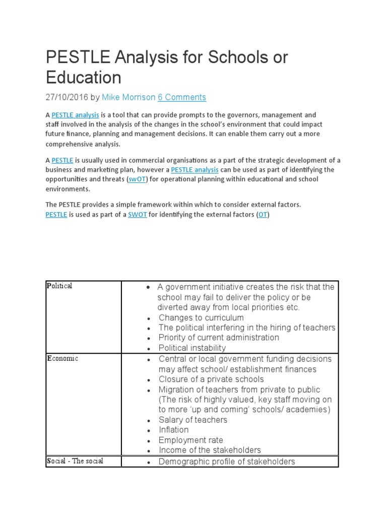 PESTLE Analysis For Schools or Education | PDF