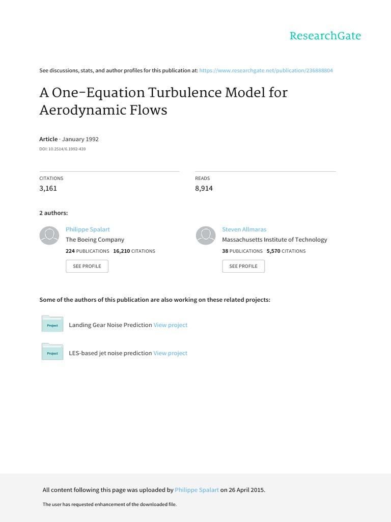 A One-Equation Turbulence Model For Aerodynamic Flows by Spalart and ...