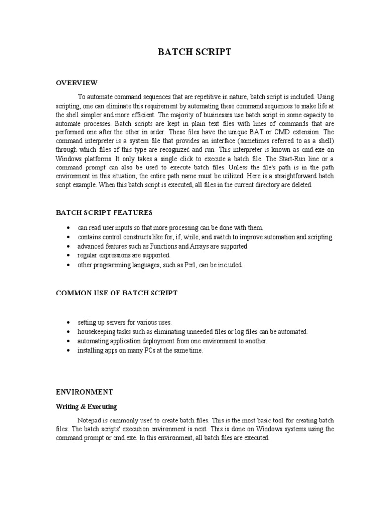 Batch Script: Writing & Executing | PDF | Computers