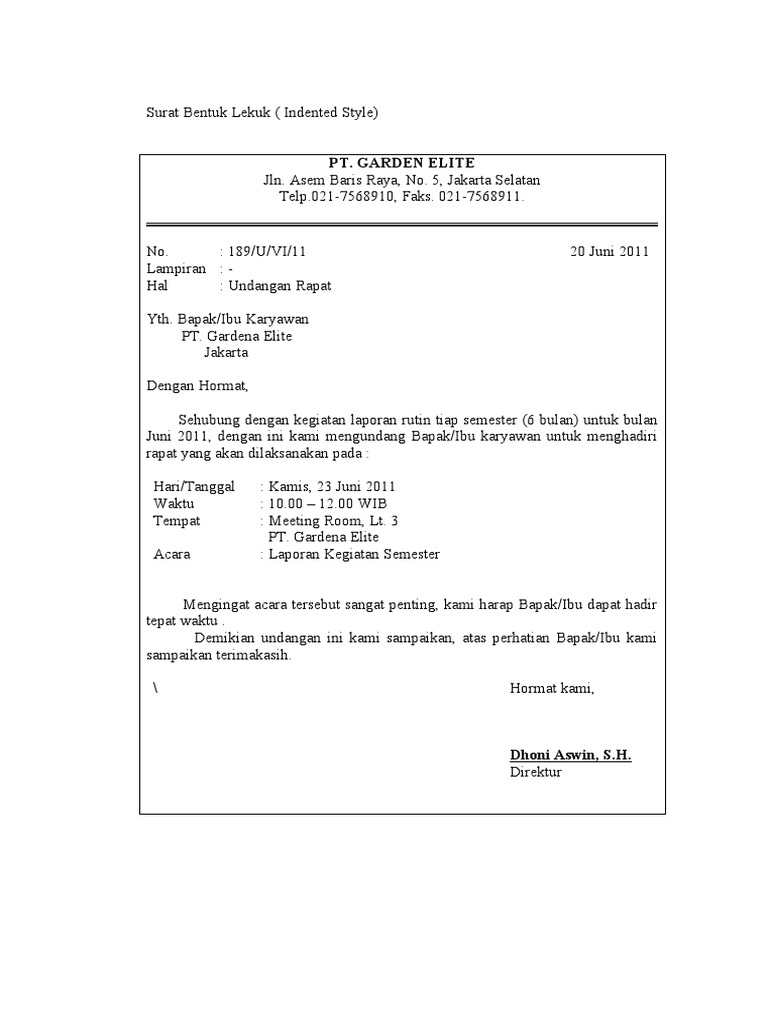 Surat Bentuk Lekuk Indented Style PT GAR | PDF