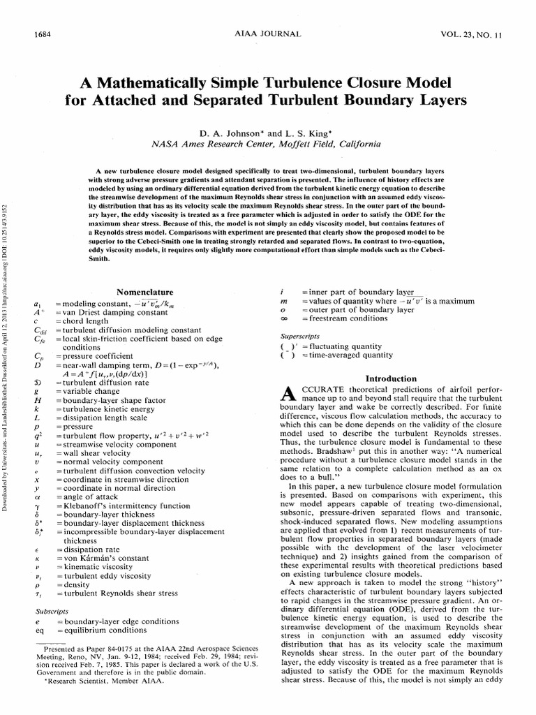 A Mathematically Simple Turbulence Closure Model For Attached and Separated Turbulent Boundary ...