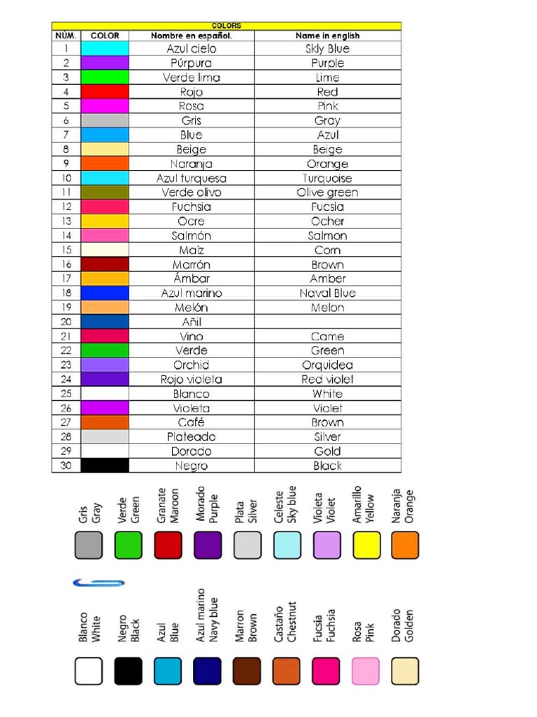 Colores en Ingles | PDF