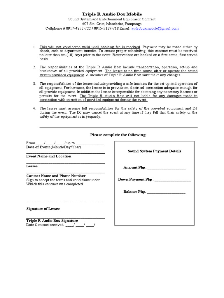 DJ Lights and Sounds Contract | PDF