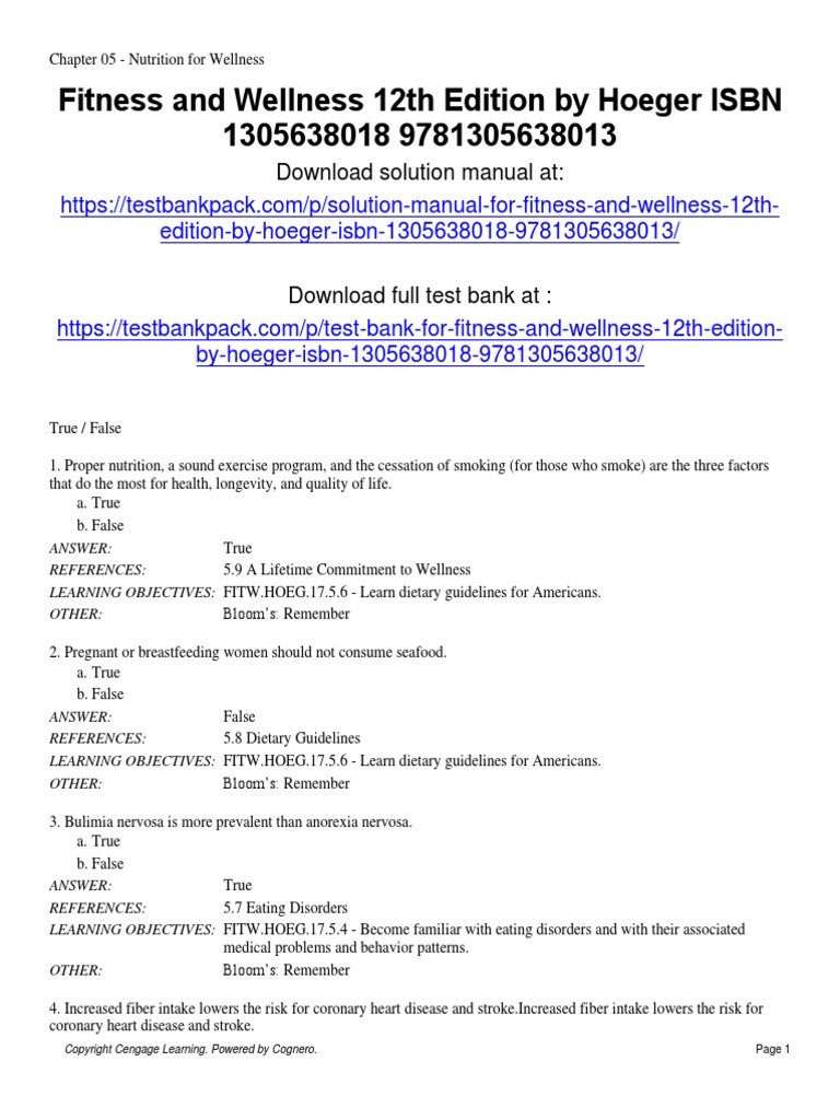 Fitness and Wellness 12th Edition Hoeger Test Bank 1 | PDF | Nutrients ...