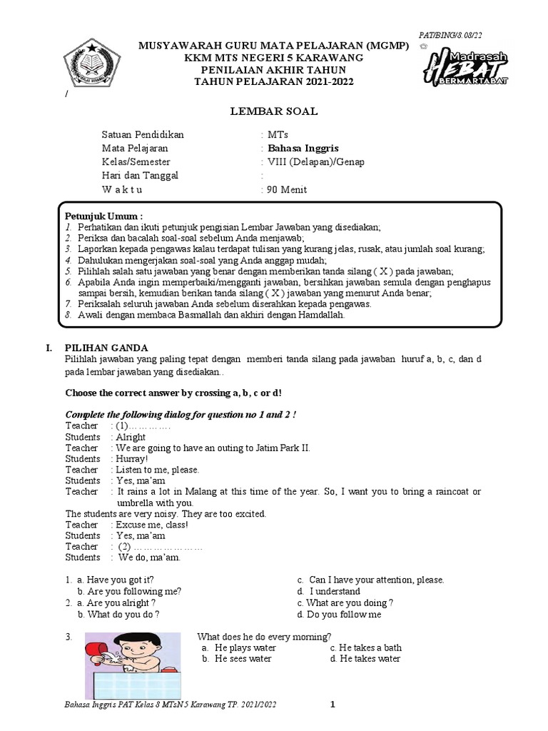 Edit 8. Soal Pat Bahasa Inggris Kelas 8 | PDF