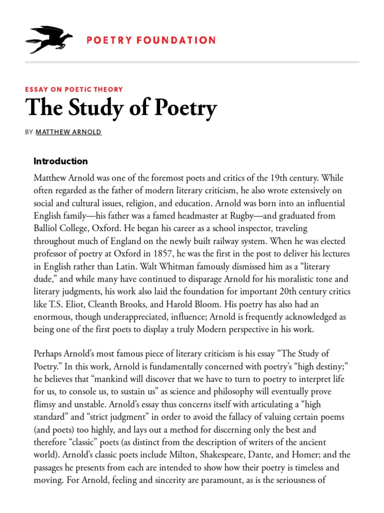 The Study of Poetry by Matthew Arnold - Poetry Foundation | PDF ...