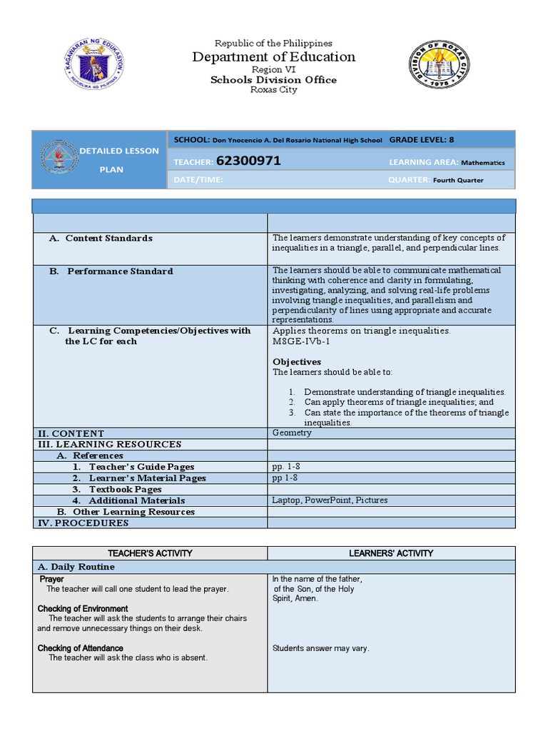 JHS Lesson Plan | PDF | Triangle | Angle