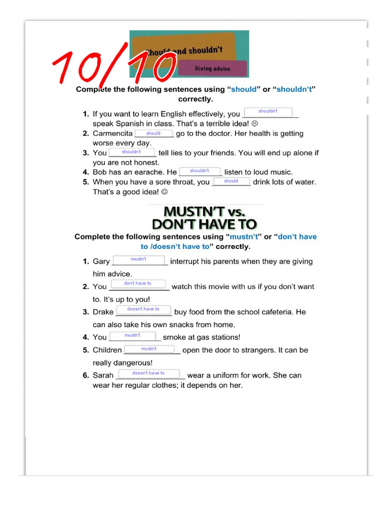 4.modals of Advice - Obligation - Prohibition Worksheet | PDF