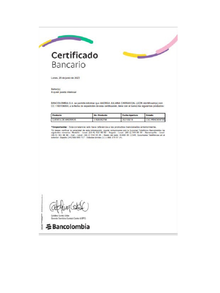 034 Certificación Bancaria | PDF