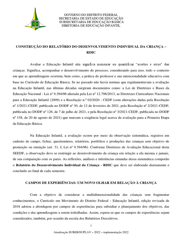 Construcao Do Relatorio Do Desenvolvimento Individual Da Crianca - Rdic ...