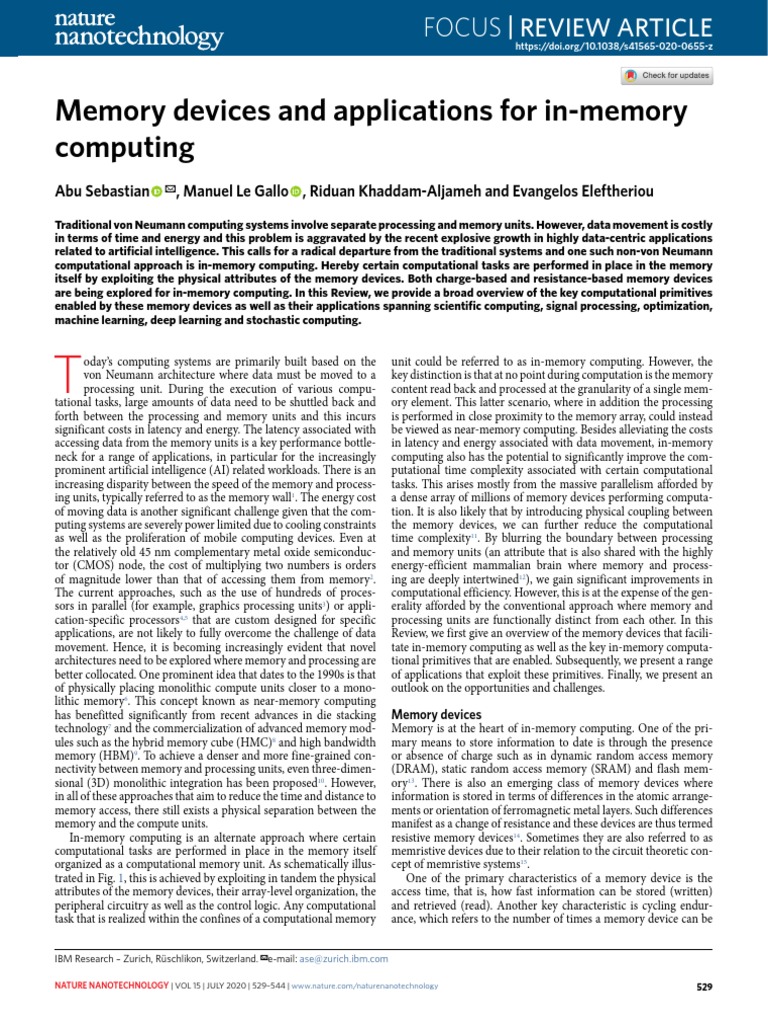 (Survey) Memory Devices and Applications For In-Memory Computing | PDF