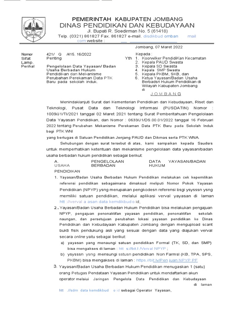 Pengelolaan Data Yayasan Dan Perekaman Data PTK Baru | PDF