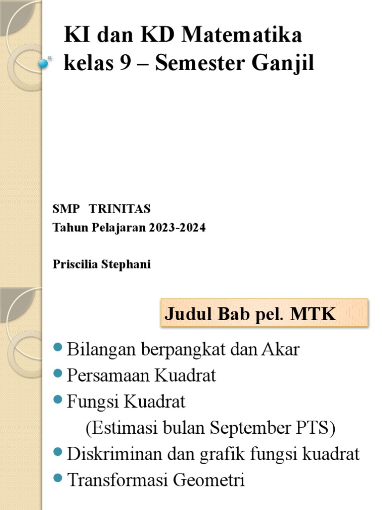 G9-PPT Pert. 1 KI Dan KD Matematika Sem Ganjil TP 23-24 | PDF
