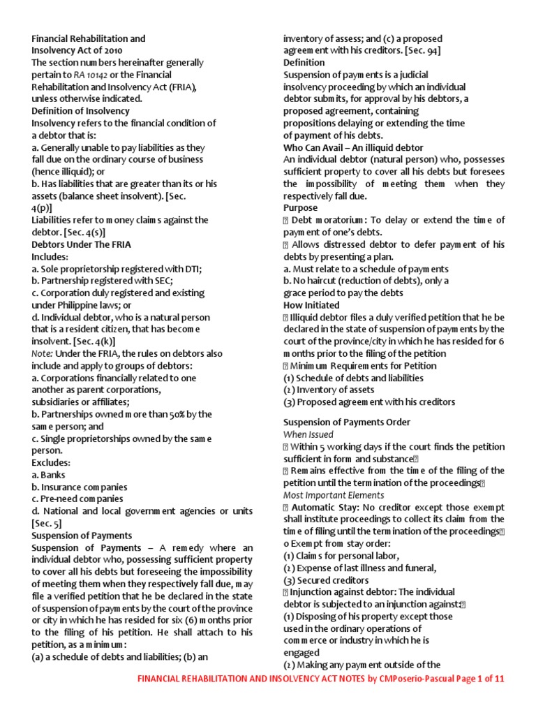 Fria Notes | PDF | Bankruptcy | Liquidation