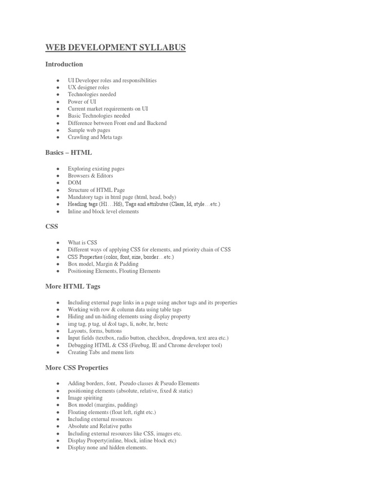 Web Development Syllabus Pdf J Query Html Element