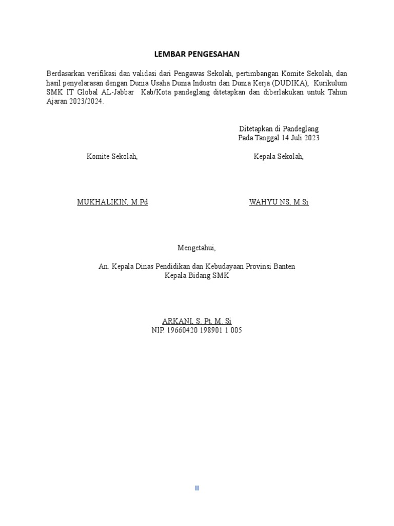 Lembar Pengesahan Kosp 2023 | PDF