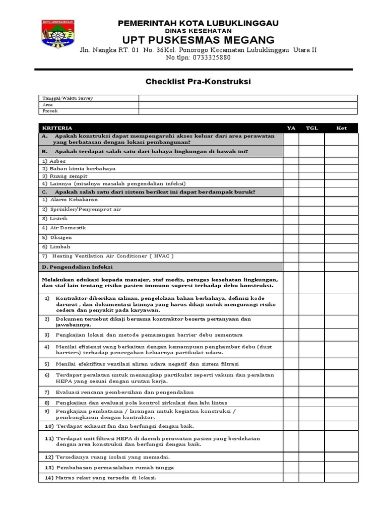 Checklist Pra Kontruksi | PDF