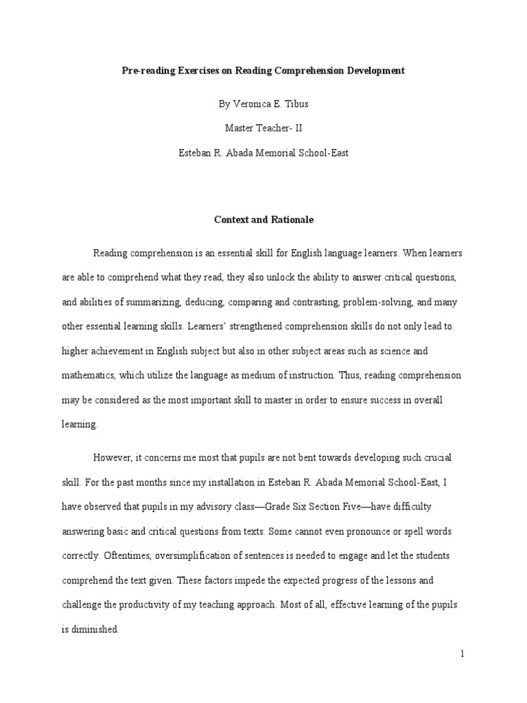 ACTION RESEARCH - TIBUS - The Use of Pre-Reading Exercises in ...