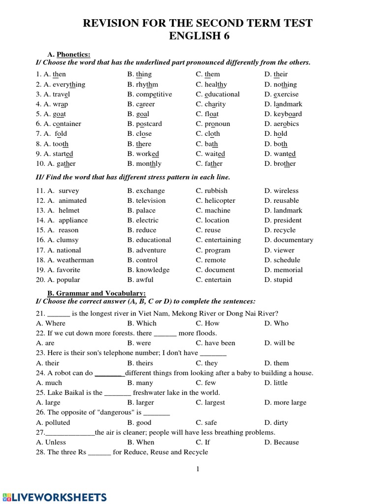 2nd Term Revision - 6 Grade | PDF | Recycling