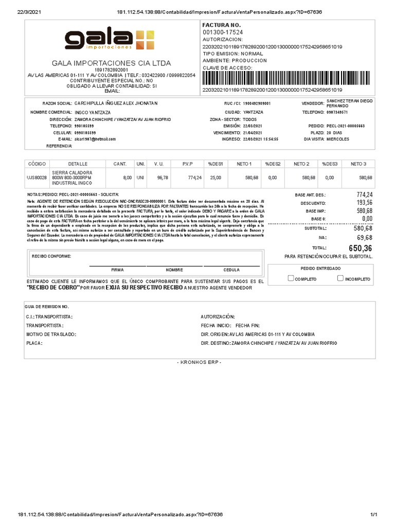 Gala Importaciones Cia Ltda: Código Detalle Cant. Uni. V. U. P.V.P S1 ...