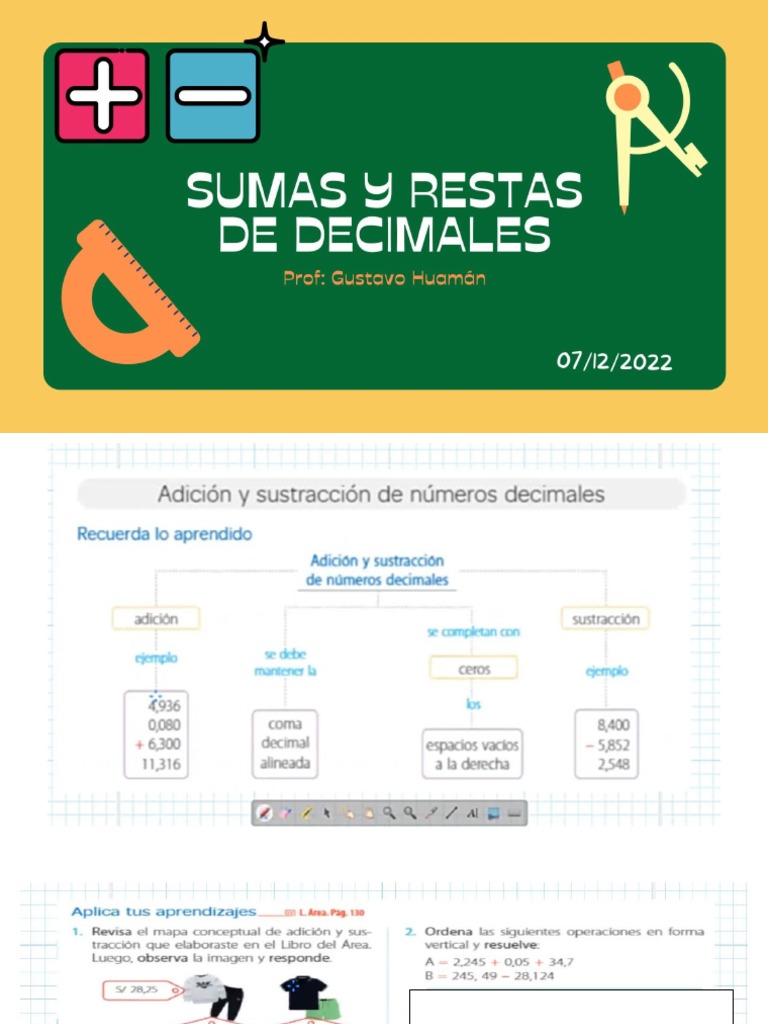 SUMAS Y RESTAS DECIMALES | PDF
