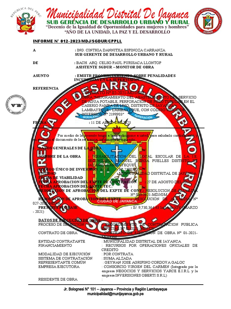 Informe #012-2023-Mdj-Sgdur-Cppll - Libre | PDF