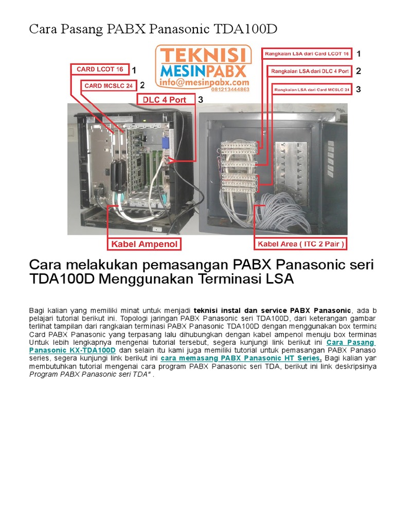 Cara Pasang PABX Panasonic TDA100D | PDF
