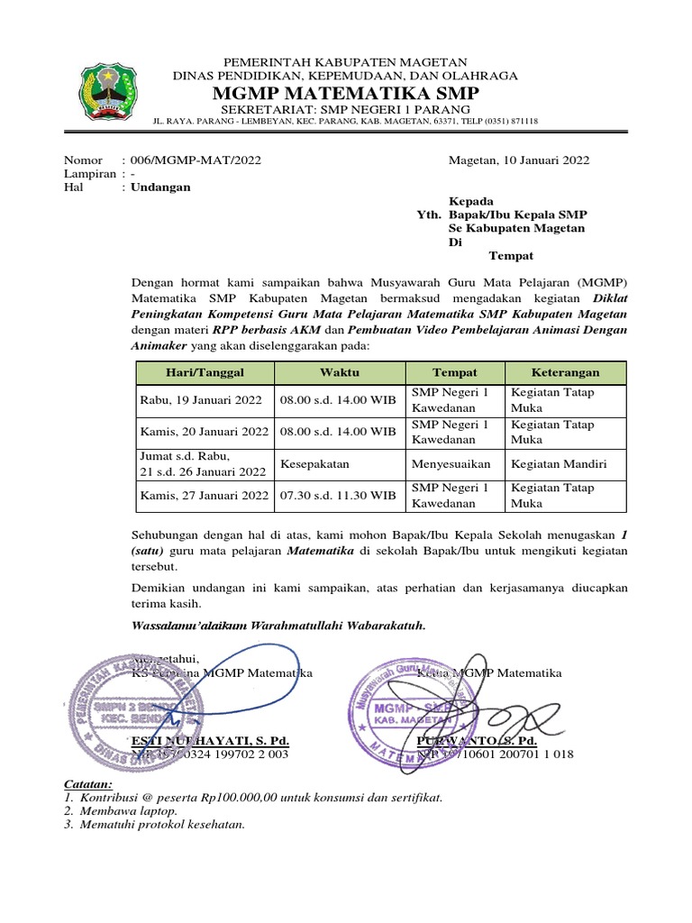 Undangan MGMP Matematika | PDF
