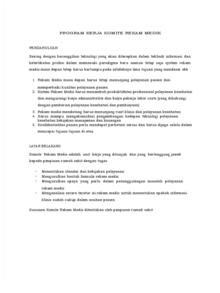 PDF Program Kerja Sub Komite Rekam Medik Compress | PDF PDF Program Kerja Sub Komite Rekam Medik Compress | PDF
