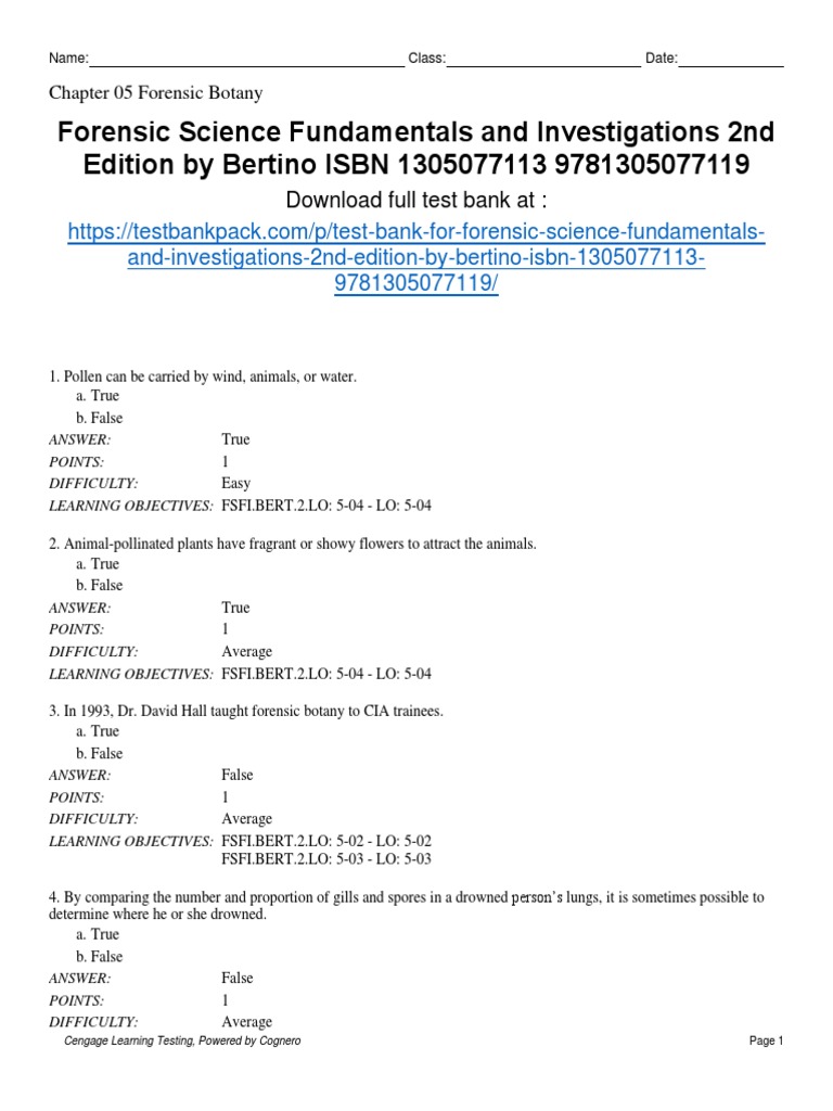 Forensic Science Fundamentals and Investigations 2nd Edition Bertino ...