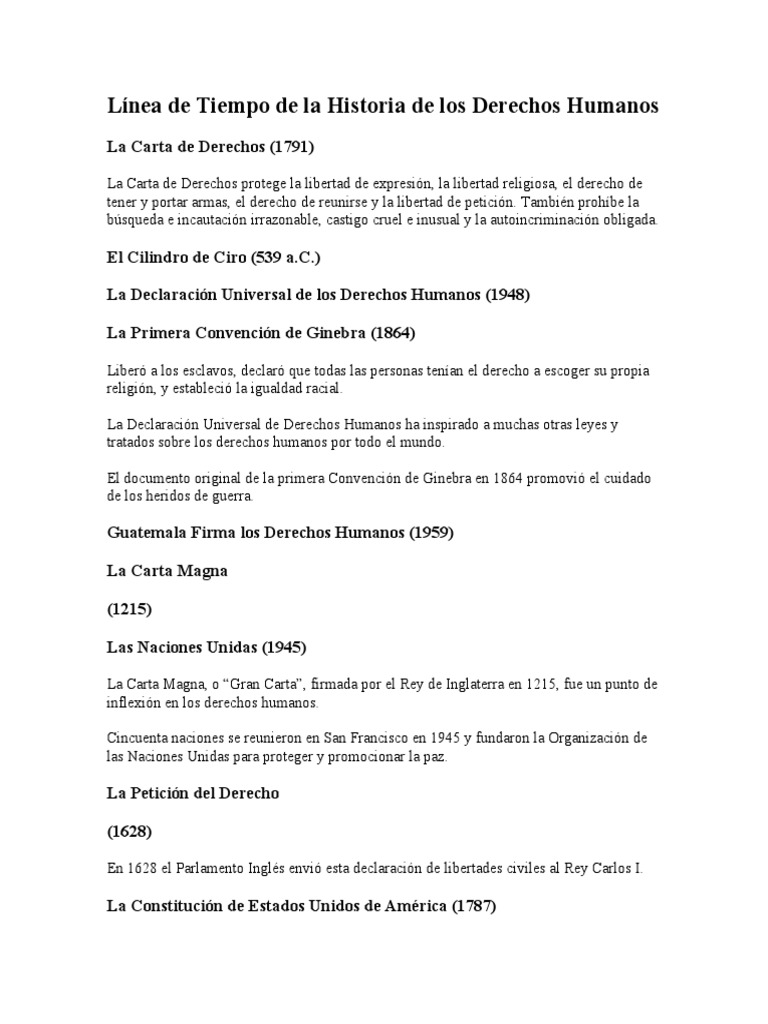 Línea De Tiempo De La Historia De Los Derechos Humanos Primer Parte Pdf