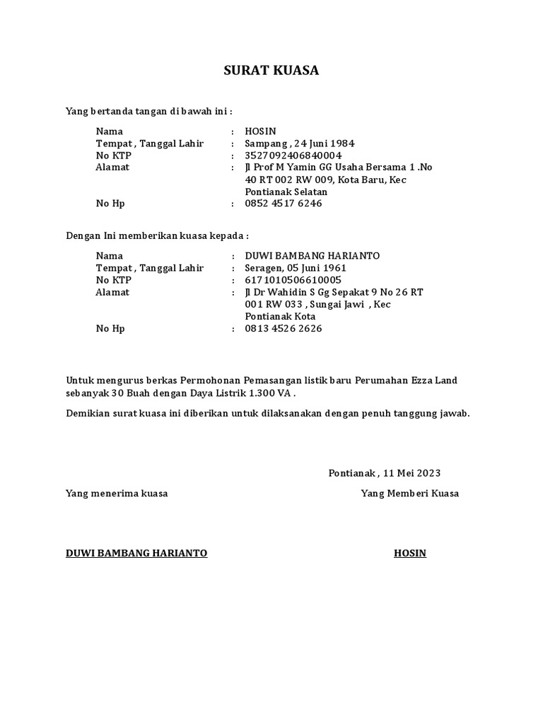 SURAT KUASA Hosin-1 | PDF