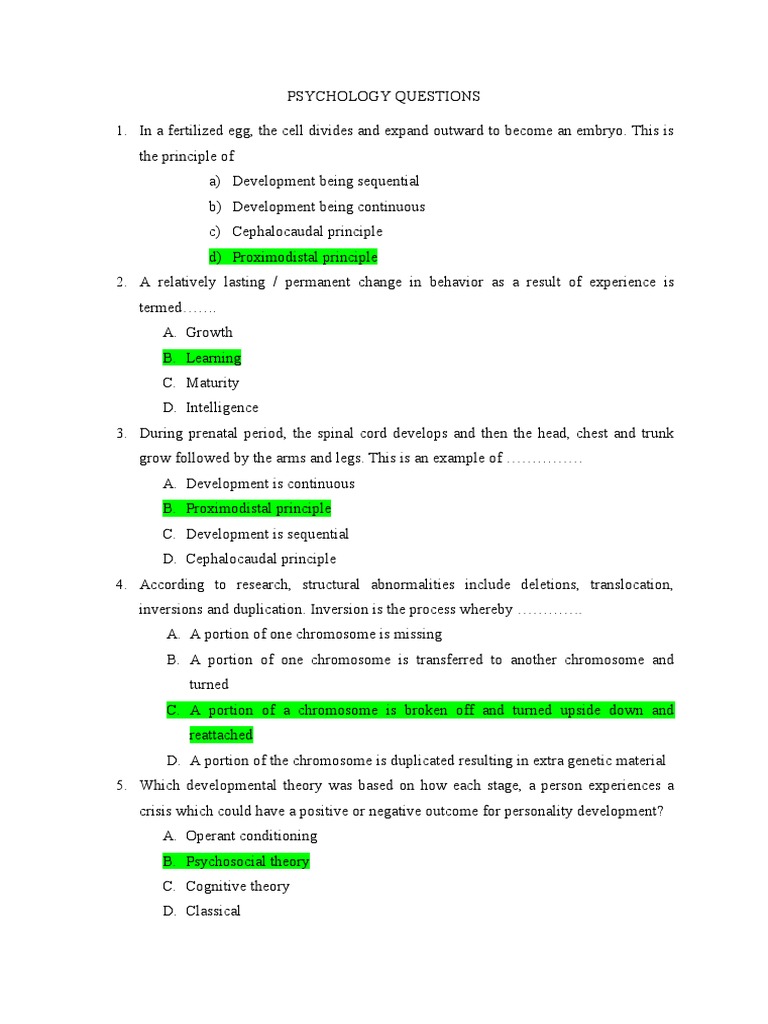 Psychology Questions | PDF