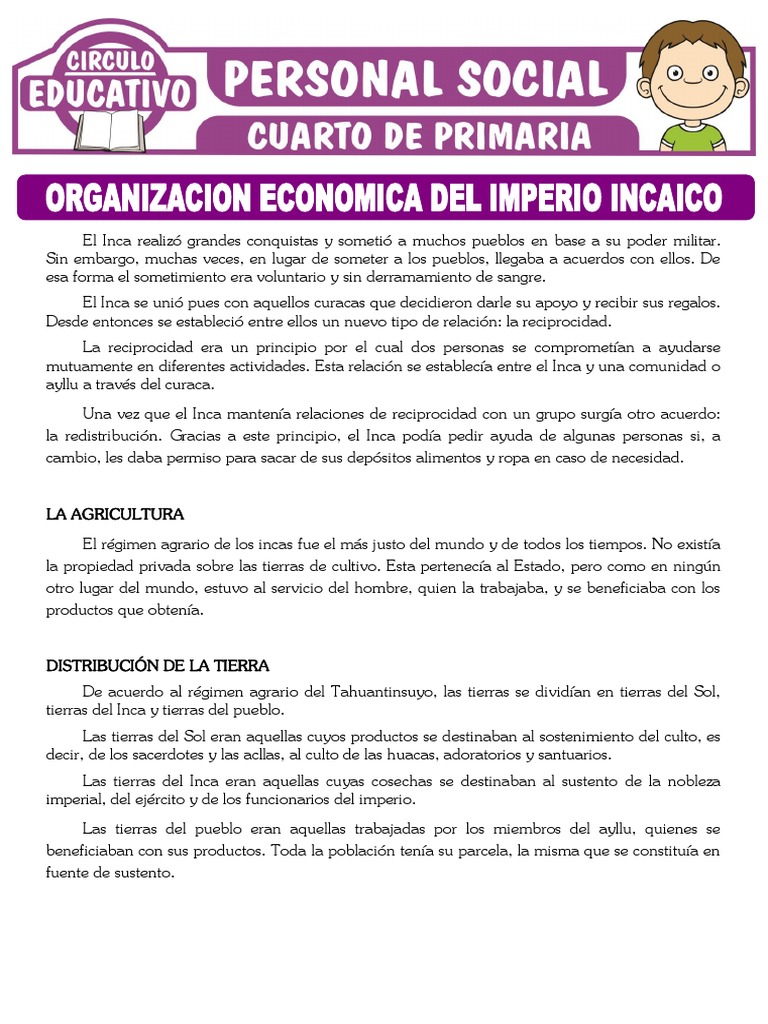 Organizacion Economica Del Imperio Incaico para Cuarto de Primaria | PDF | Imperio Inca ...