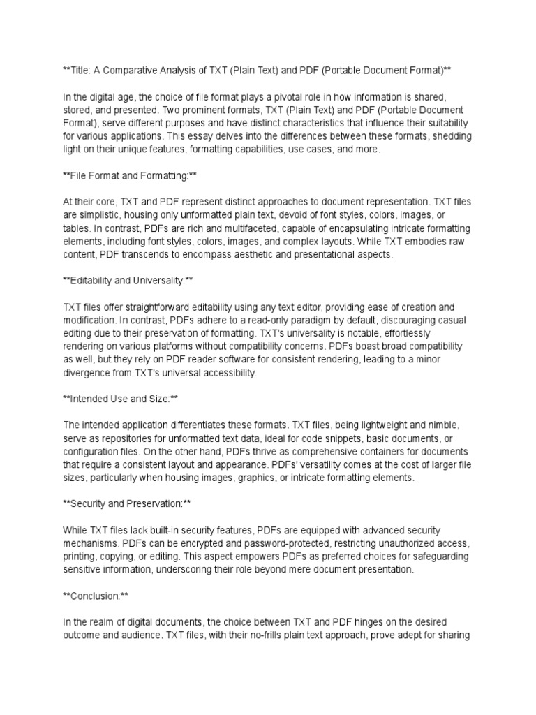 (Plain Text) vs. PDF (Portable Document Format) | PDF | Text File | Software