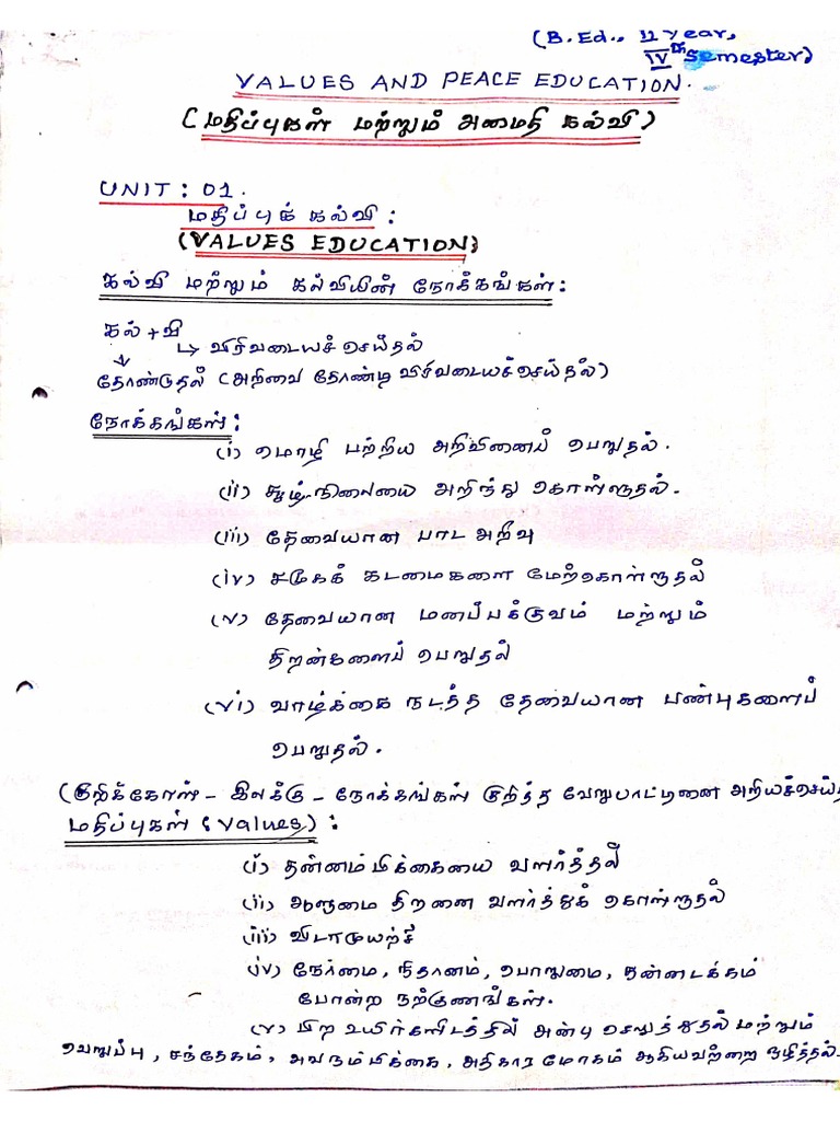 Value and Peace Education Unit 1 | PDF