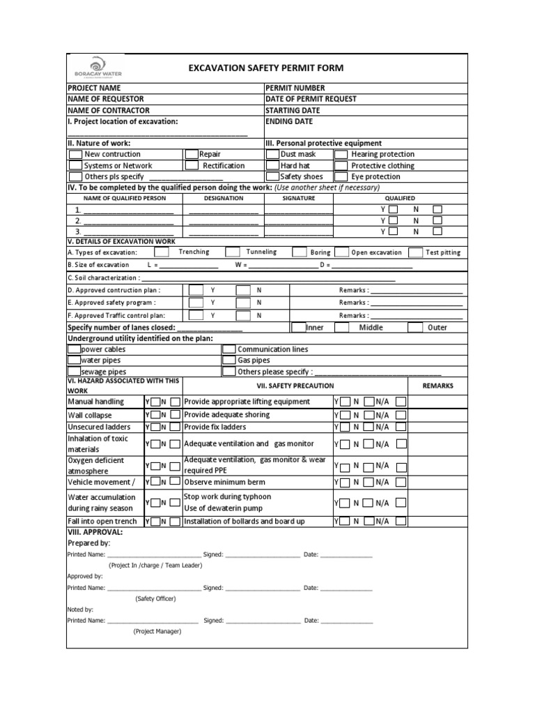Excavation Safety Permit Form Biwc | PDF