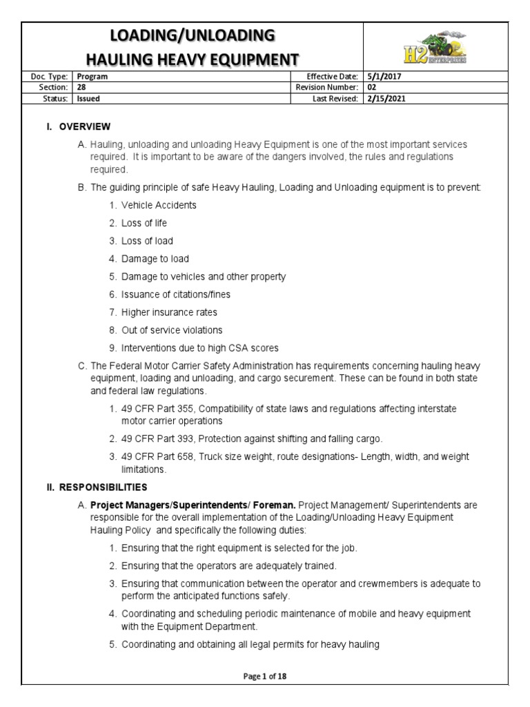 28 Loading and Unloading Heavy Haul Equipment H2 2 | PDF