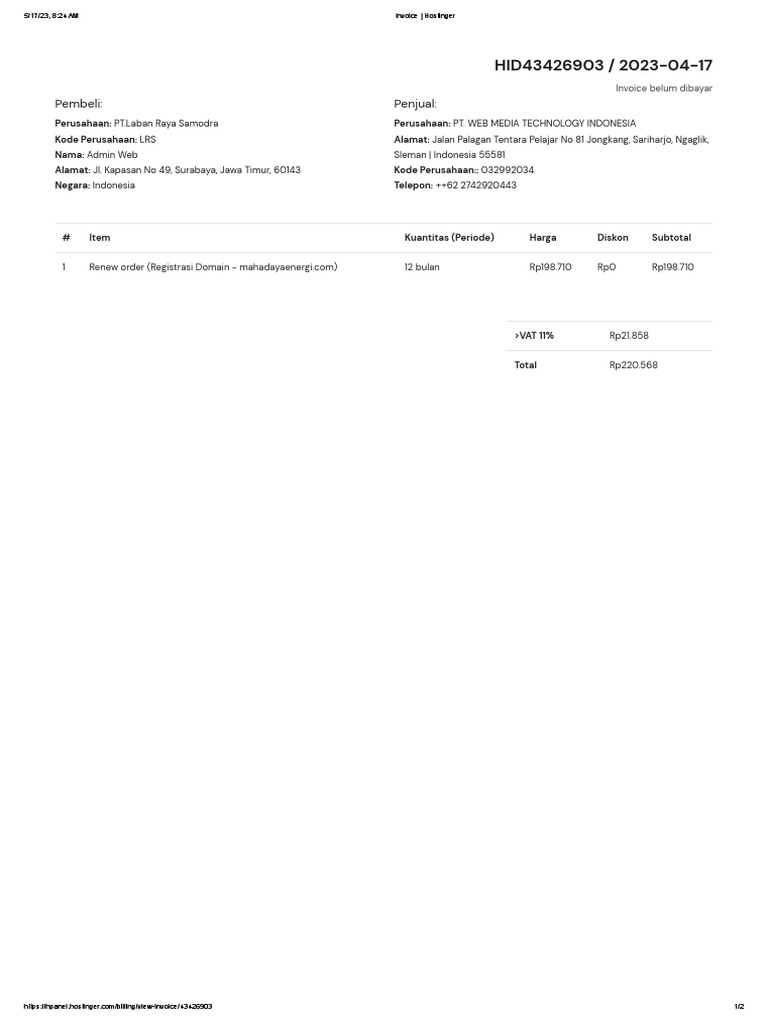 Unpaid Invoice Notification | PDF
