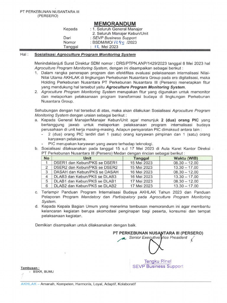 Memo - 1245 Sosialisasi Agroculture Program Monitoring System | PDF