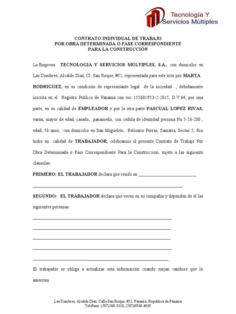 Contrato Por Obra Determinada | PDF