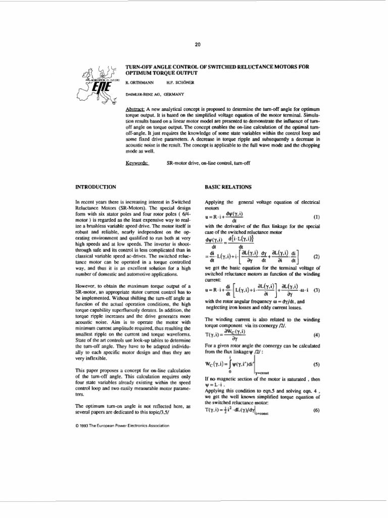 Turn-Off Angle Control of Switched Reluctance Motor For Optimum Torque ...