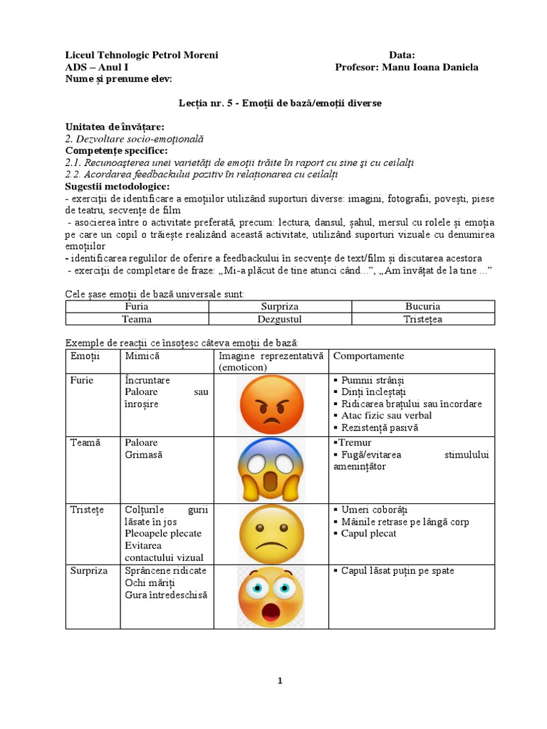 Lecția Nr. 5 - Emoții de Bază - Emoţii Diverse | PDF