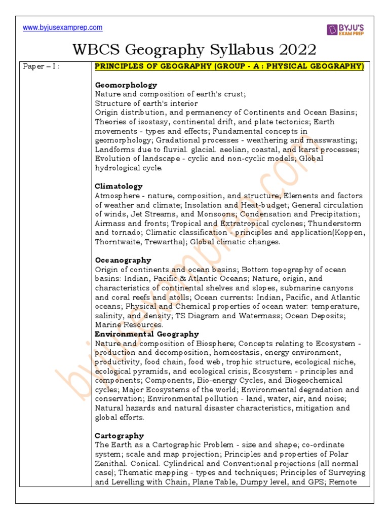 Wbcs Geography Syllabus WBPSC 35 | PDF