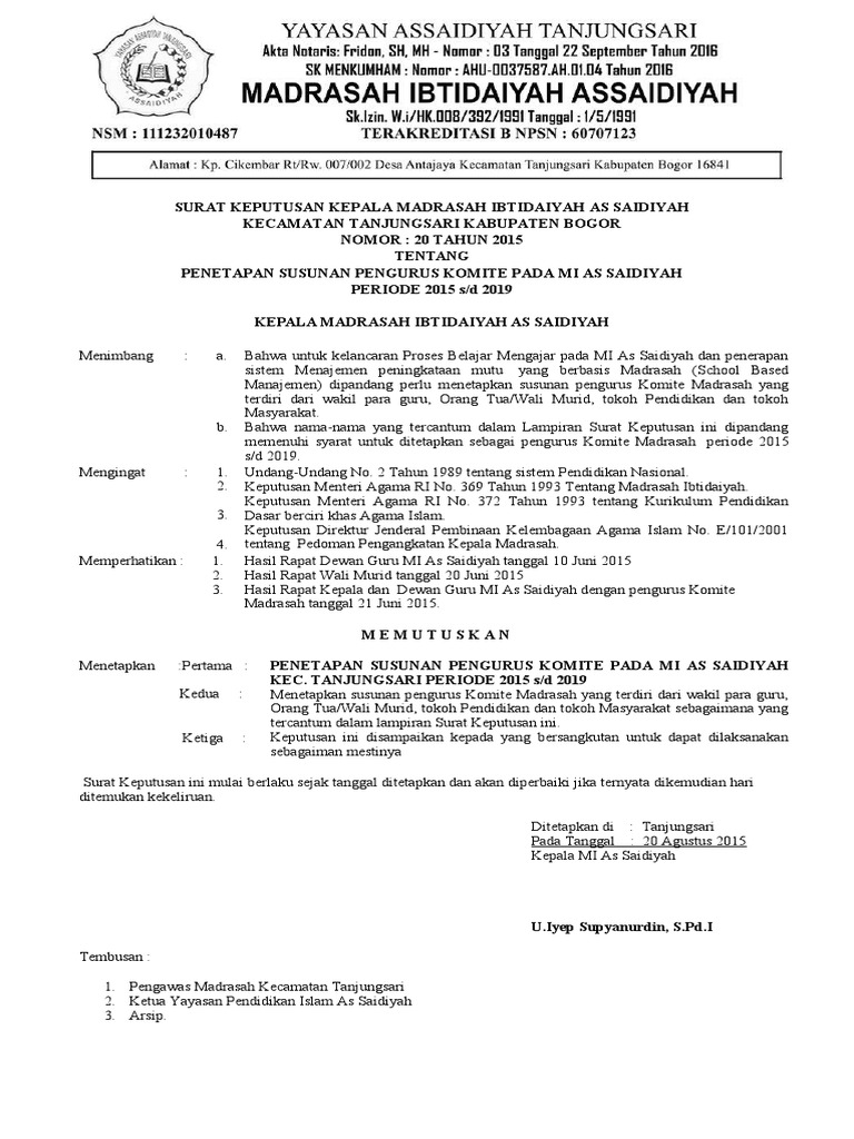 SK Komite Mi - Assaidiyah | PDF