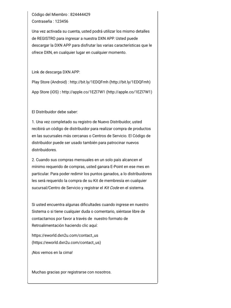 Acceso a la DXN eWorld App | PDF