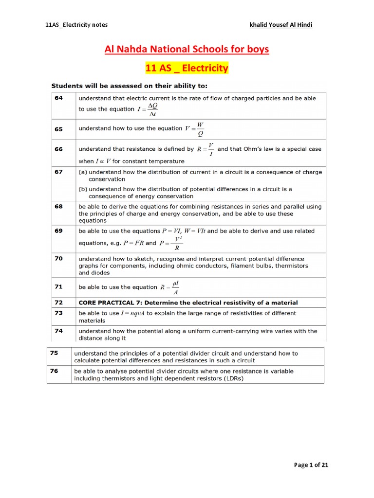 Electricity Part 1 Pdf Electrical Resistivity And Conductivity