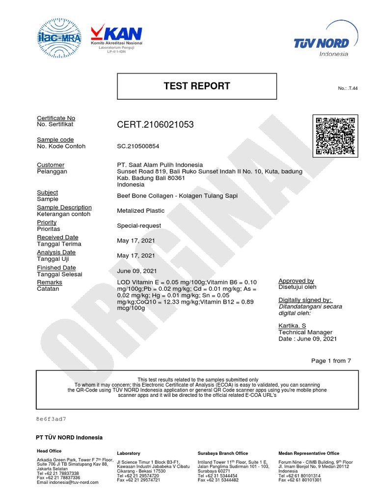 Collagen COA CERT.2106021053 - Official | PDF